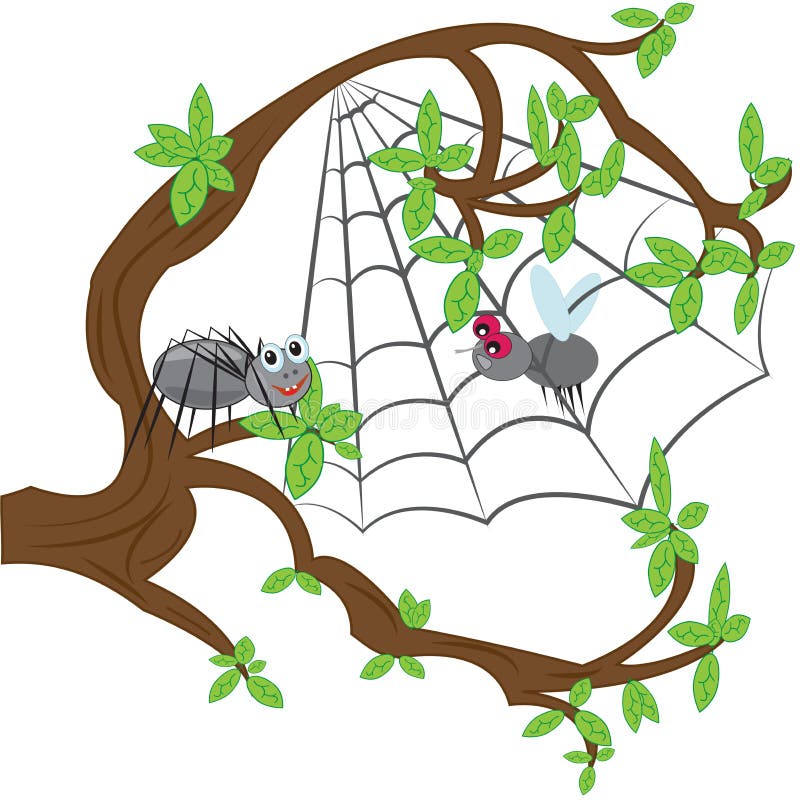Vector Spider, Web and a Caught Fly Stock Vector - Illustration of ...