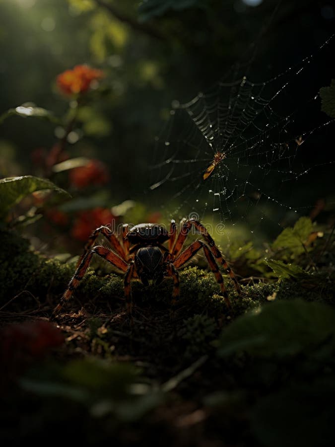Spider Heading for Its Web To Catch Its Prey Stock Illustration ...