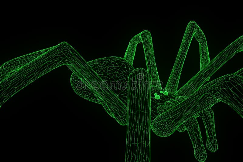Spider in Hologram Wireframe Style. Nice 3D Rendering Stock ...