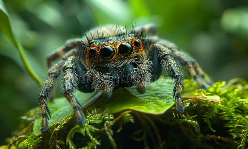 A Spider is on a Leaf and it is Looking at the Camera. the Spider is ...