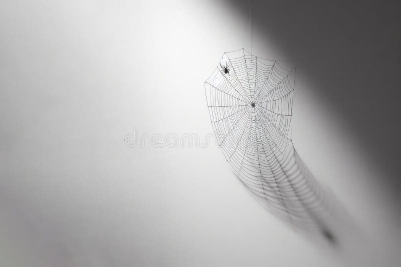 A Spider Makes a Web on a Clean, Light Wall. Space for Text. Stock ...