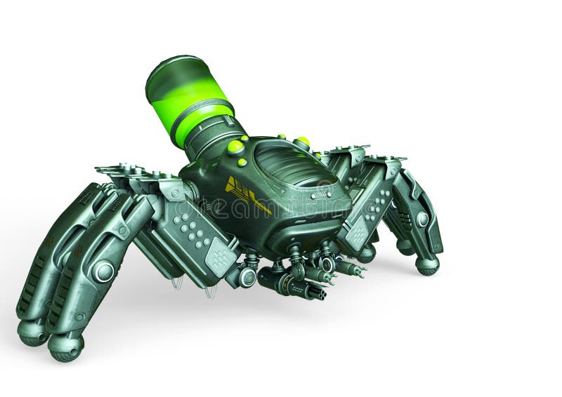 Spider Mech in White Background Landinf Side View Stock Illustration ...