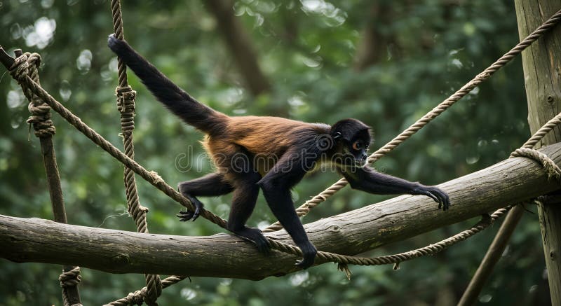 Spider Monkey Navigating a Jungle Rope Course Stock Illustration ...