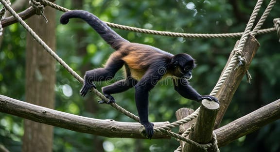 Spider Monkey Navigating a Rope Course Stock Illustration ...