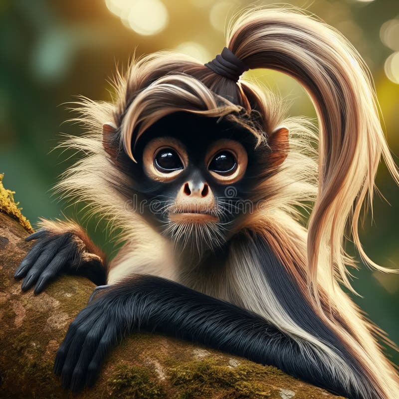 Spider Monkey with a Ponytail Envision a Sider Monkey with Lo Stock ...