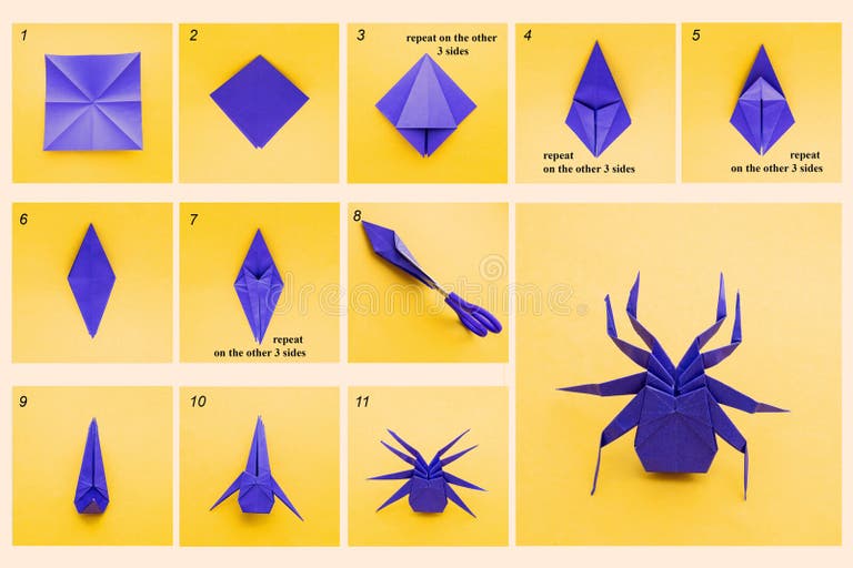 Spider Origami Tutorial, Step by Step, Tutorial Stock Photo - Image of ...