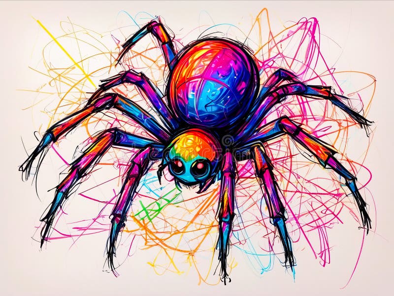 Spider in Scribbles Chaotic Wax Crayon Drawing Style Stock Image ...