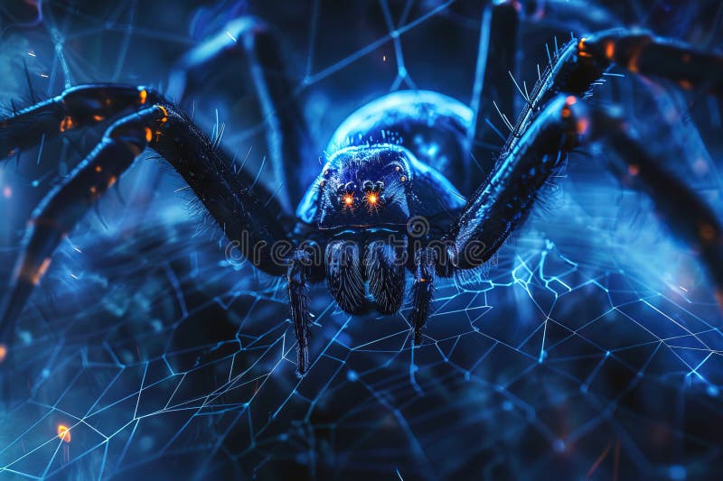 A Spider is Shown in a Blue Background with a Web Stock Illustration ...