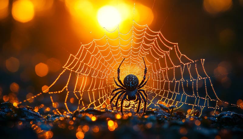 A Spider is Sitting in the Center of a Spider Web Stock Image - Image ...