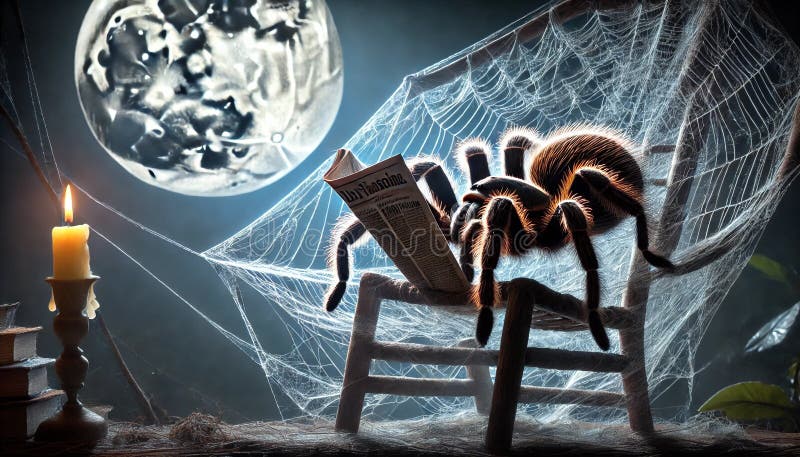 A Spider is Sitting on a Chair Reading a Newspaper Stock Photo - Image ...