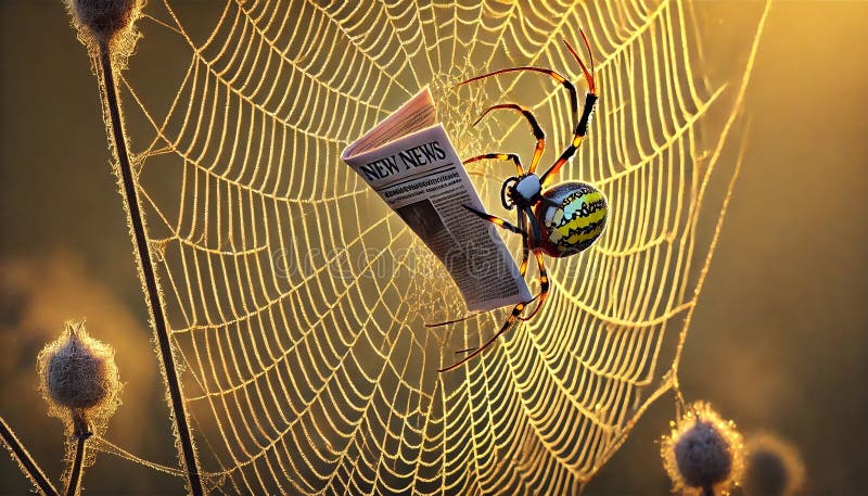 A Spider is Sitting on a Web with a Newspaper on Its Back Stock Photo ...