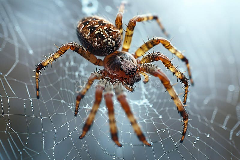 A Spider Spinning Its Web, Captured in Closeup Against the Backdrop of ...