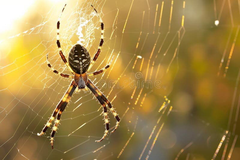 Spider Spinning Its Web in Morning Light Stock Image - Image of ...