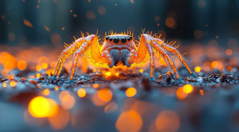 A Spider is Standing on a Surface with a Lot of Fire Stock Image ...
