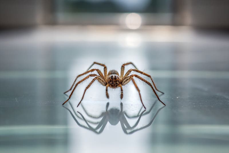 Spider Walking Gracefully on Smooth Glass Surface in Natural Light ...