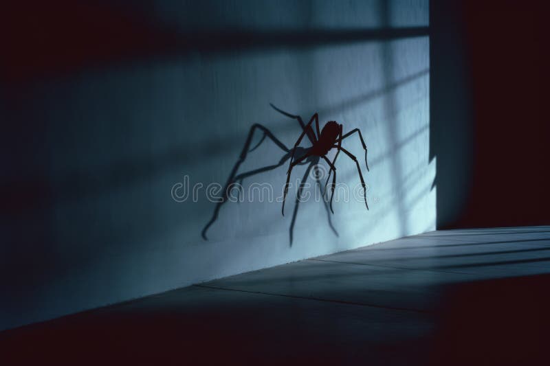 A Spider on the Wall in a Dark Room Stock Illustration - Illustration ...