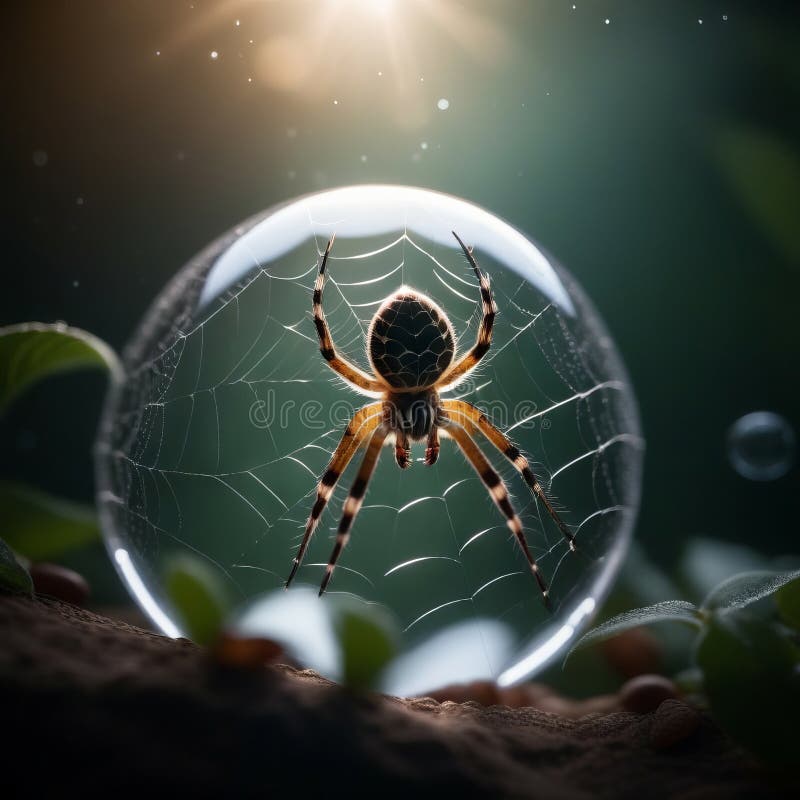 Spider on a water drop. stock illustration. Illustration of drop ...