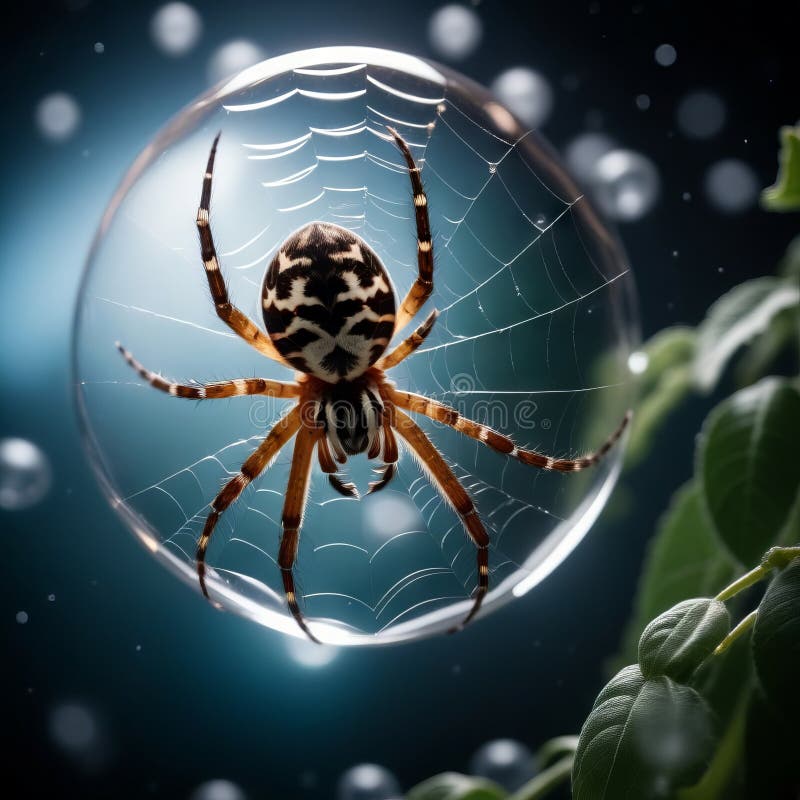 Spider on a water drop. stock illustration. Illustration of texture ...