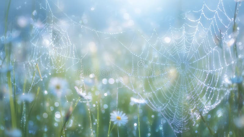 Spider Web Adorned with Sparkling Dew Drops Creates Ethereal Scene ...