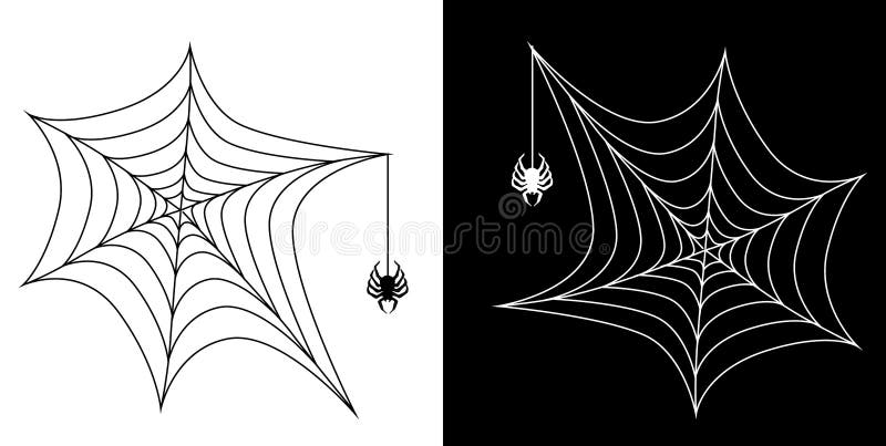 Spider Web in Black and White Variants with Hanging Poisonous Spider ...