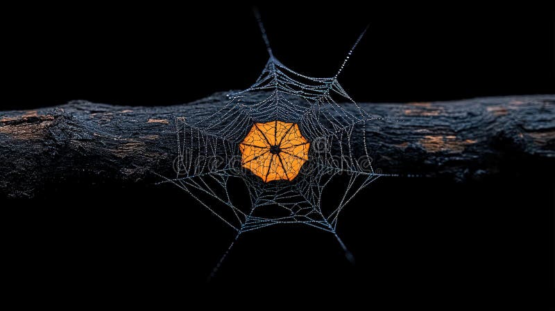 Spider Web on a Branch with an Orange Object in the Center Black ...