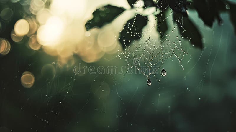 A Spider Web is Covered in Water Droplets, Creating a Serene Stock ...