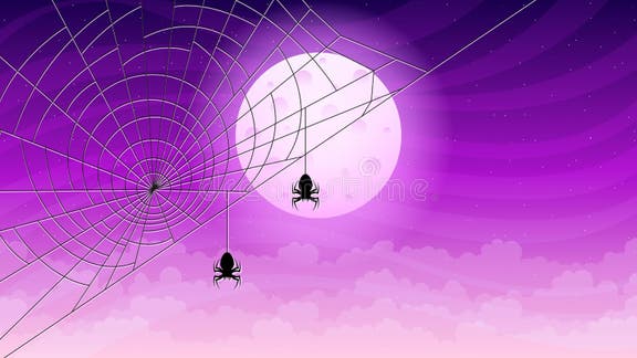 Spider Web on Dark Background with Moon Clouds Halloween Design ...
