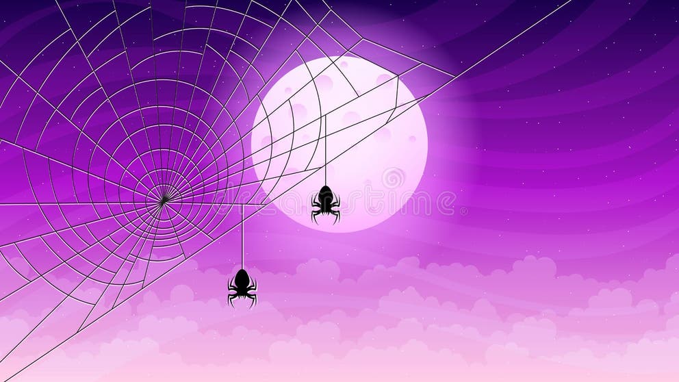 Spider Web on Dark Background with Moon Clouds Halloween Design ...