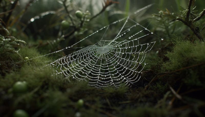 Spider Web Dew Drop Close Up Outdoors Forest Macro Autumn Generated by ...