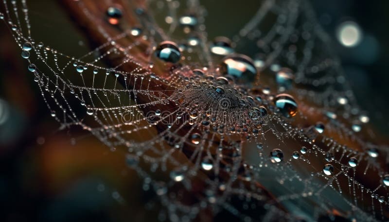 Spider Web Dew Drop Reflects Autumn Forest in Spooky Beauty Generated ...