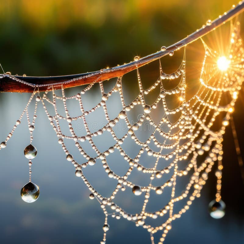 A Spider Web with Dew Drops on it Stock Illustration - Illustration of ...