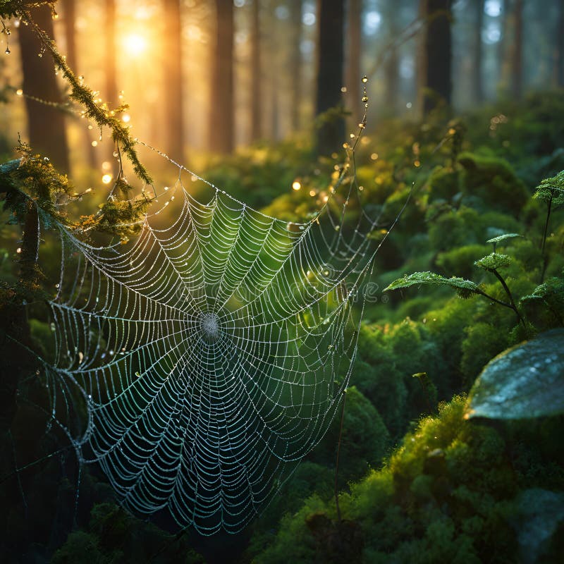 Spider Web in the Forest, Close - Up Stock Illustration - Illustration ...