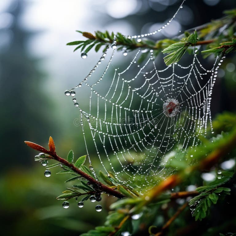 Spider Web in the Forest, Flora Stock Illustration - Illustration of ...