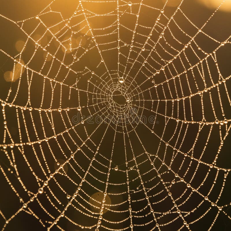 A Spider Web Glistening with Dew Droplets is Captured in the Image. the ...