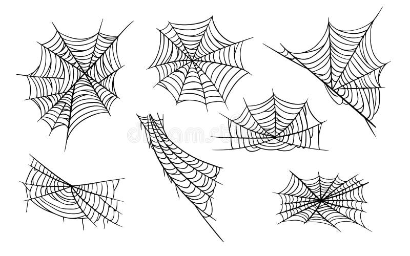 Spider Web Hand Drawn Monochrome Illustrations Set Stock Illustration ...
