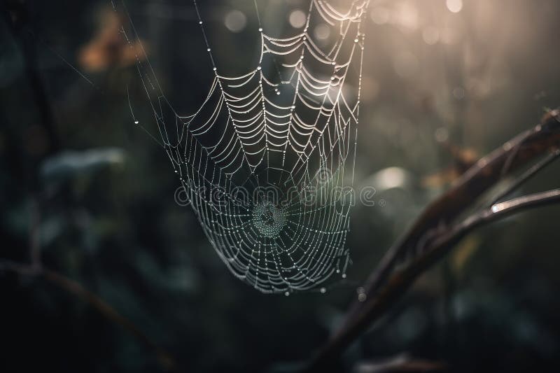 A Spider Web Hanging from a Tree Branch in a Forest Stock Illustration ...