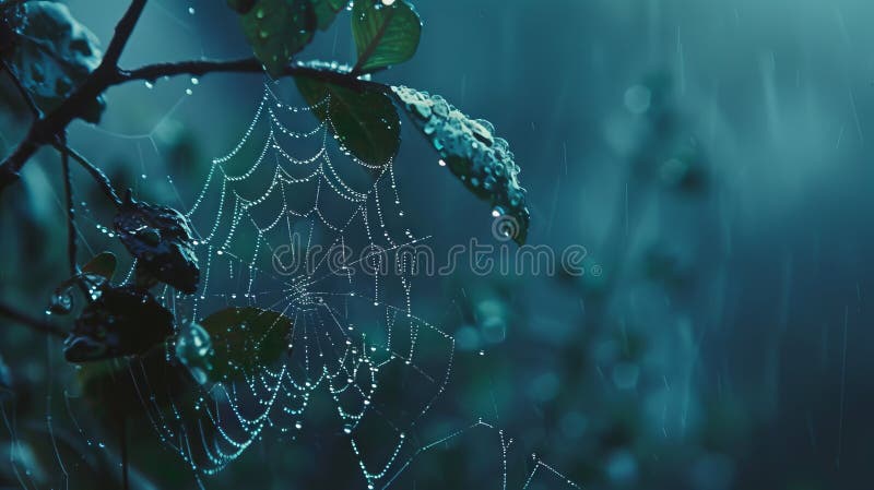 Spider Web Hanging from Tree Branch in the Rain Wallpaper, Spider Web ...