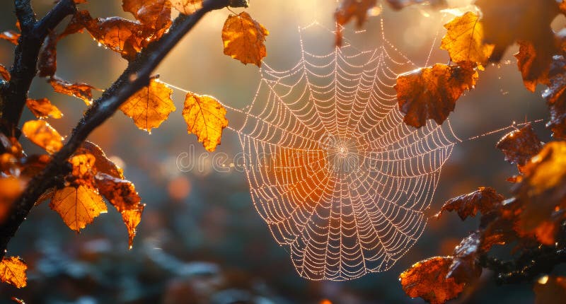 A Spider Web is Hanging from a Tree Branch Stock Photo - Image of ...