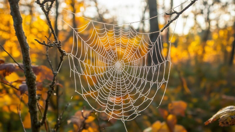 A Spider Web is Hanging from a Tree Branch Stock Illustration ...