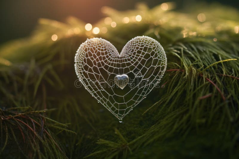 A Spider Web with a Heart Shaped Object in it Stock Illustration ...