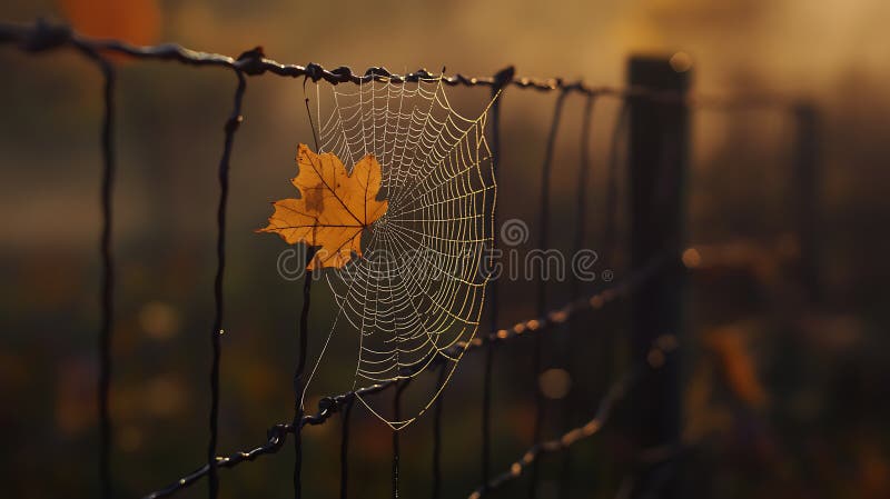 Spider Web with Leaf: a Peaceful Autumn Scene Stock Illustration ...