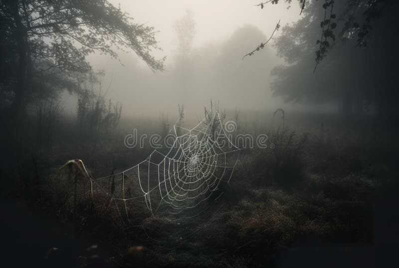 A Spider Web in the Middle of a Field. AI Generative Image. Stock ...