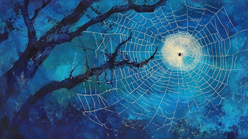 Spider Web in the Moonlight Stock Illustration - Illustration of night ...