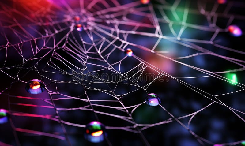 Spider Web with Multicolor Lights, 3d Render Illustration. Stock ...