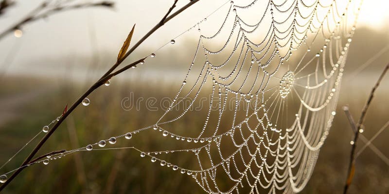 Spider Web with Pearl Water Drops Stock Illustration - Illustration of ...