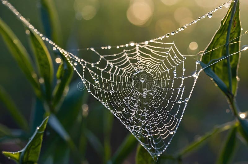 Spider Web in Raindrops on a Sunny Background Stock Illustration ...