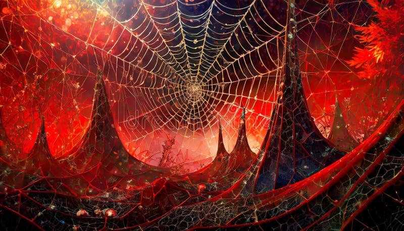 Spider Web on Red with a Dark Background Stock Illustration ...