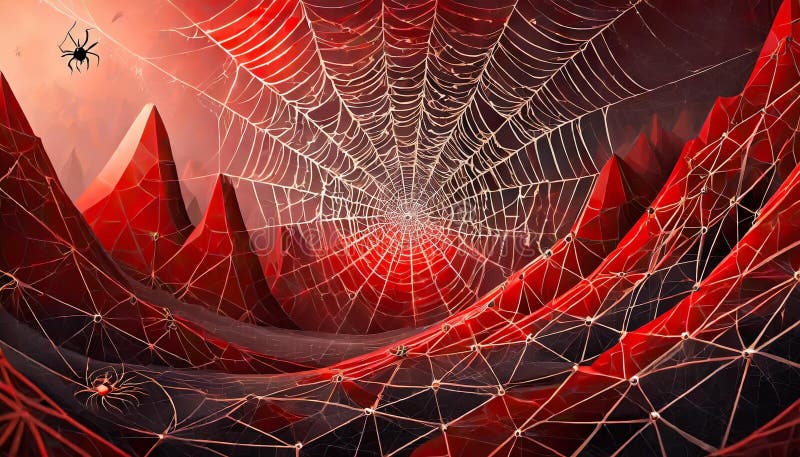 Spider Web on Red with a Dark Background Stock Illustration ...