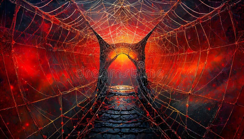 Spider Web on Red with a Dark Background Stock Illustration ...