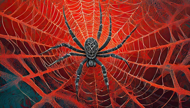 Spider Web on Red with a Dark Background Stock Illustration ...